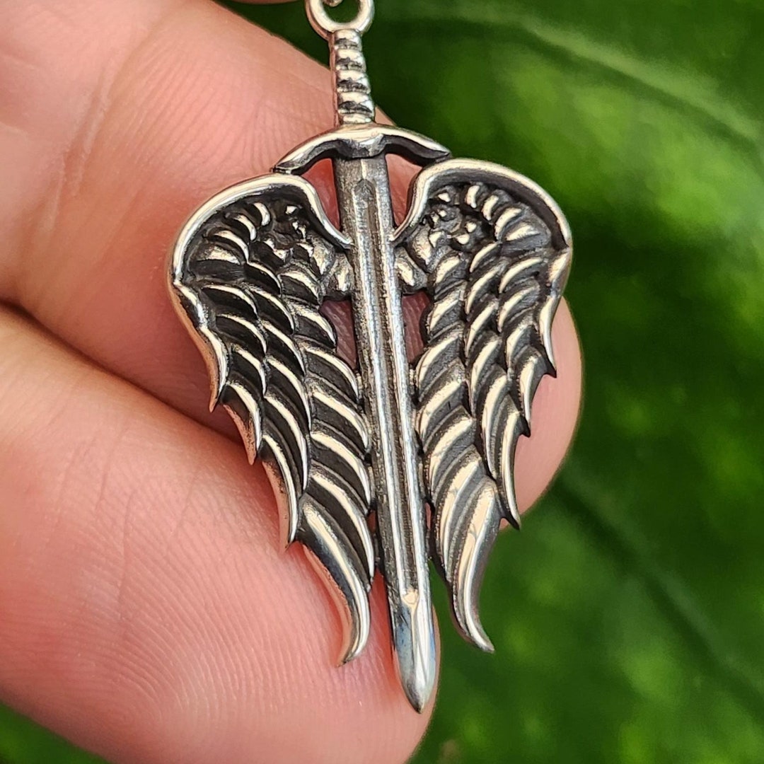 Archangel Wings Pendant Necklace St Michaels Sword Protection Amulet ...