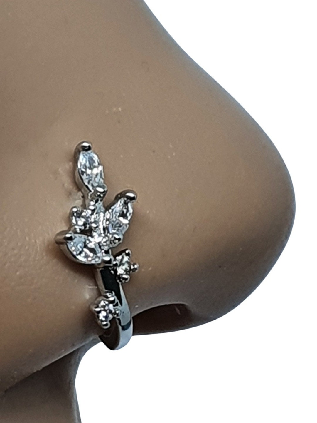 Fake Clip on Nose Ring Vine CZ Marquise Cubic Zirconia Non-piercing ...