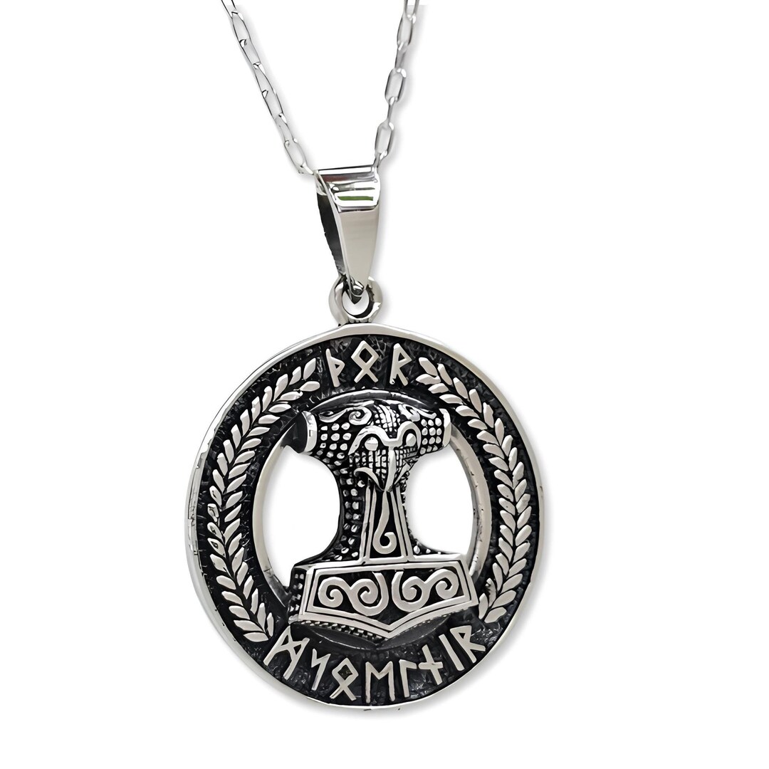 Thors Raven Skane Hammer Pendant Necklace Mjolnir 925 Sterling Silver ...