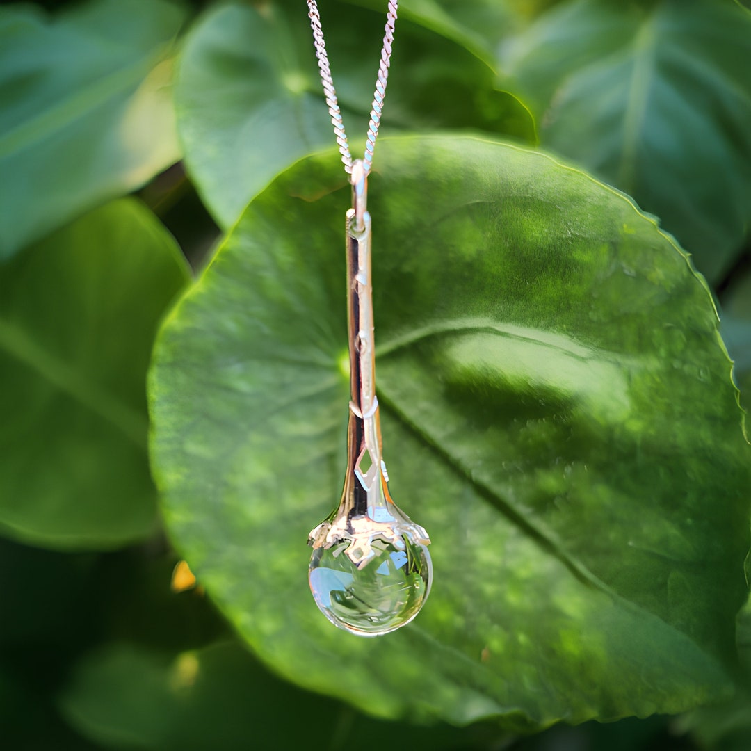 Crystal Ball Pendant Necklace Quartz Wand 925 Sterling Silver Amulet 18 ...