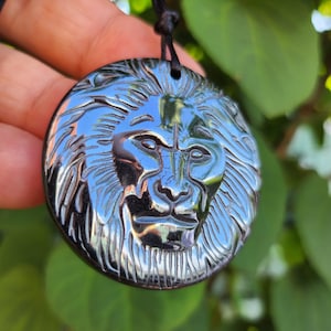 Hematite Lion of Judah Pendant Necklace Large Amulet Pendant 33" Tie ...