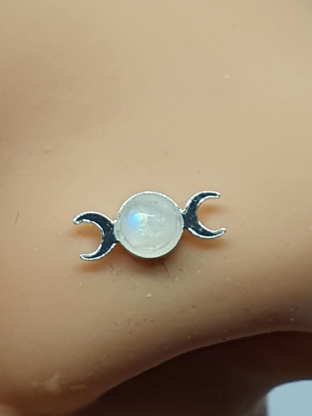 Nose Stud Triple Moon Moonstone Gemstone 22g 0.6mm 925 Sterling Silver ...