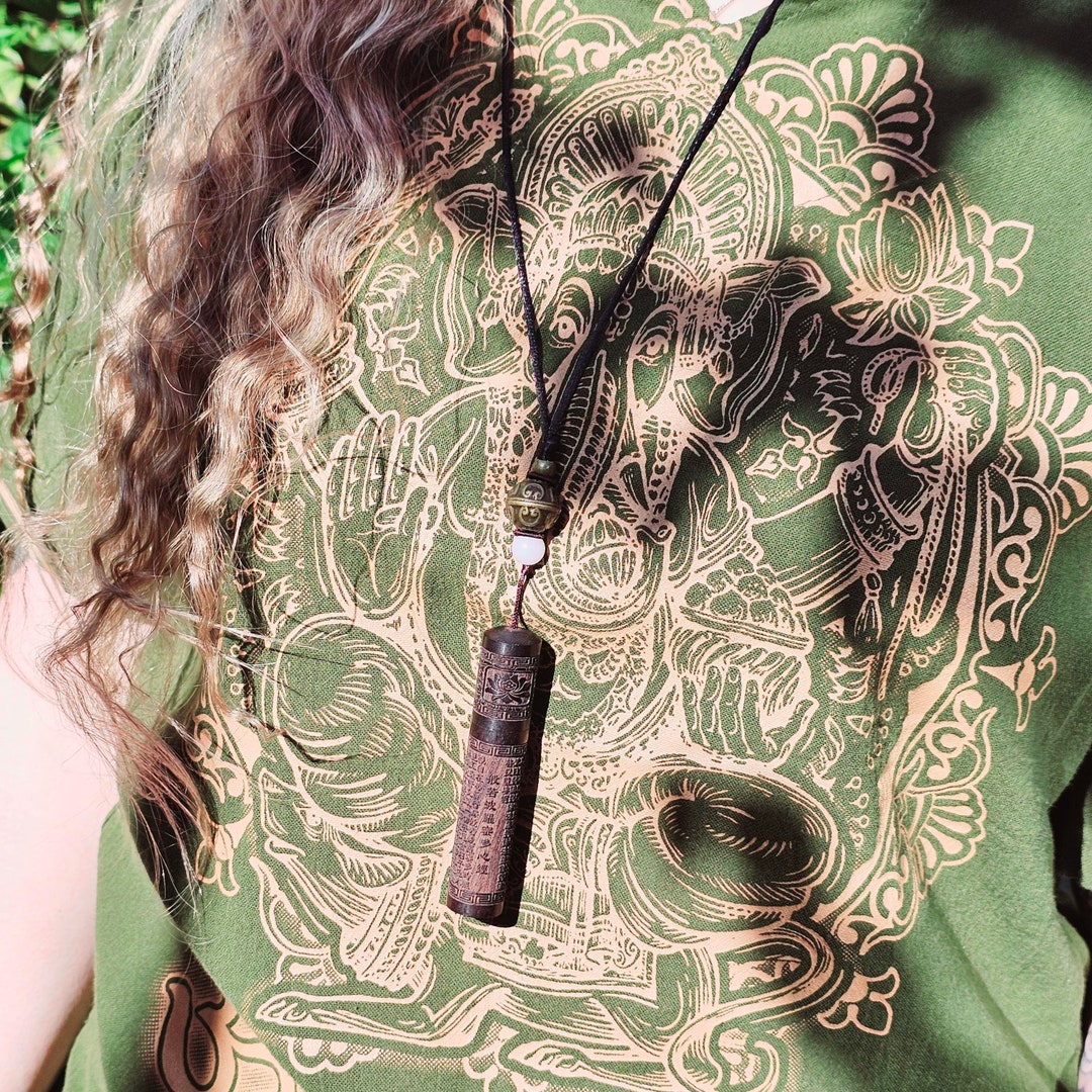 Vial Amulet Pendant Prajnaparamita Heart Sutra 90mm X 18mm Ebonised ...