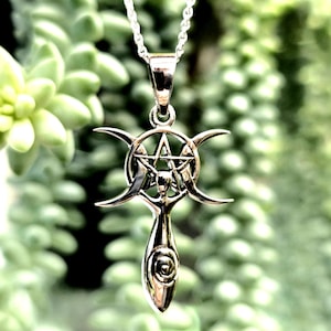 Pentacle Triple Moon Goddess Pendant Necklace Spiral Goddess Diana 18 ...