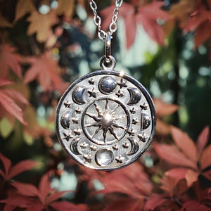 Moon Phase Pendant Celestial 925 Sterling Silver Necklace Sun Moon ...