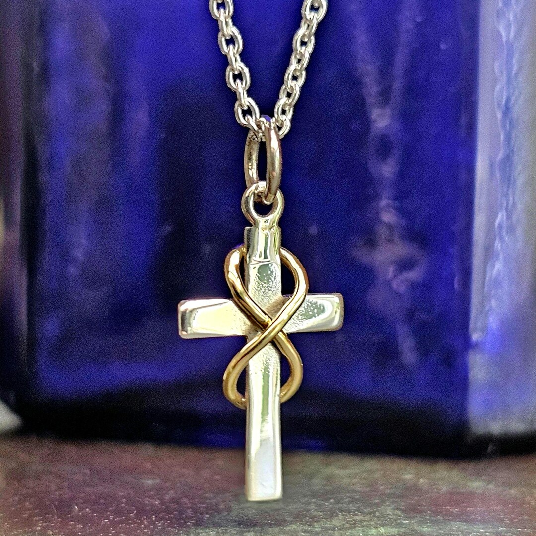 Infinity Cross Pendant Necklace 925 Sterling Silver 18" Rolo Chain With ...