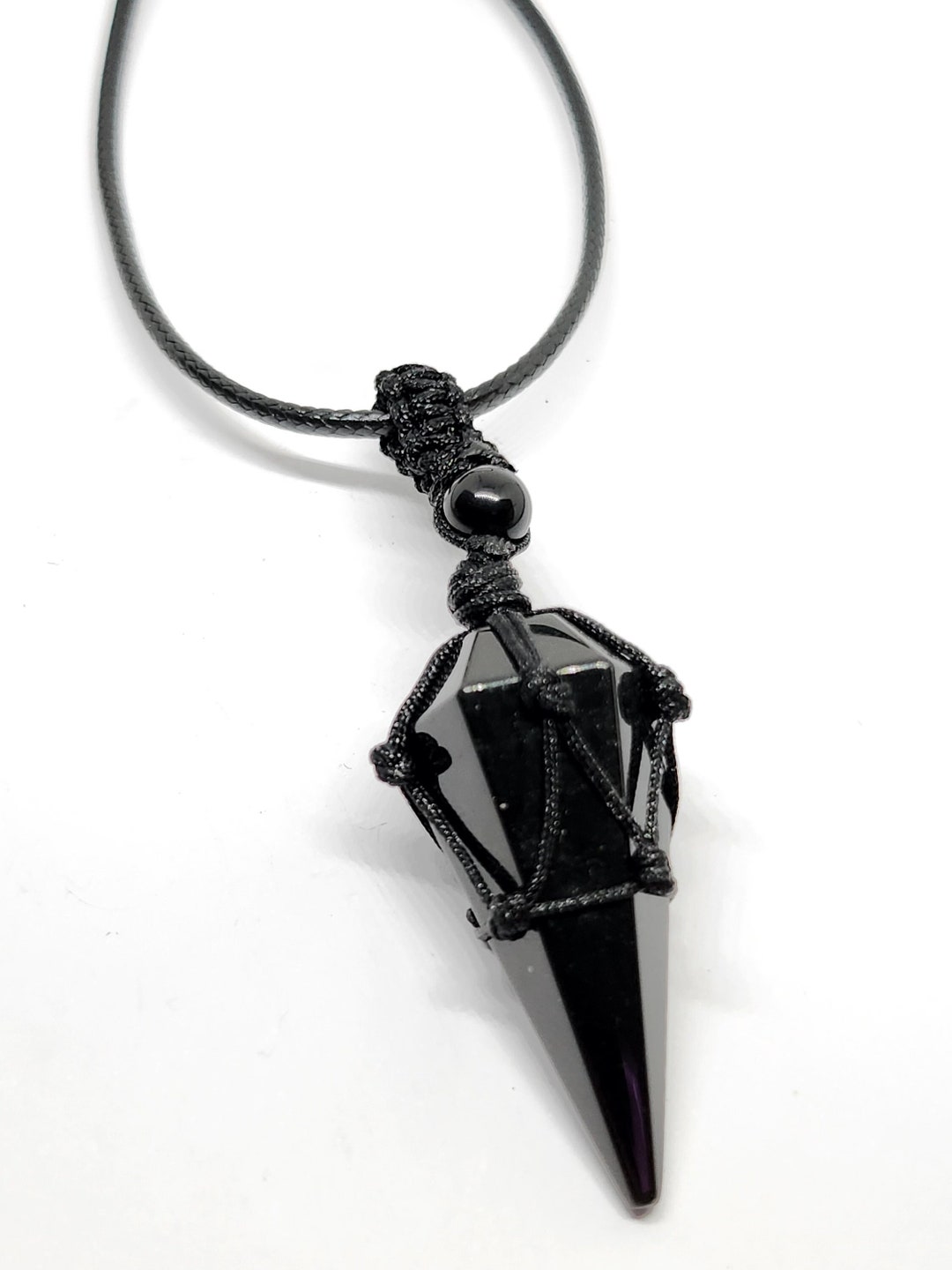 Obsidian Point Net Pendant Necklace Polished Apache Tear Dragon Glass ...