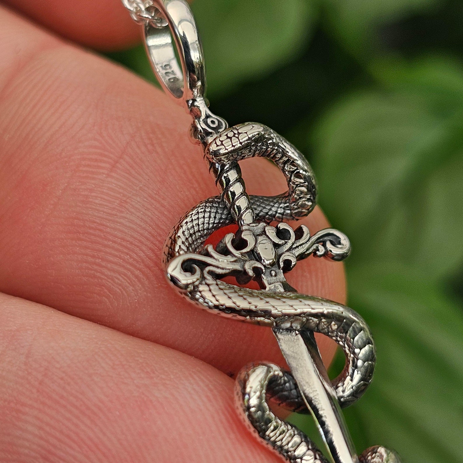 Snake Sword Pendant Necklace 925 Silver Broadsword Asclepius Protection ...