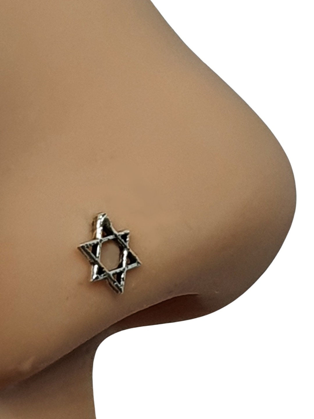 Star of David Nose Stud Mogen Shield of David 22g (0.6mm) Hexagram 925 ...