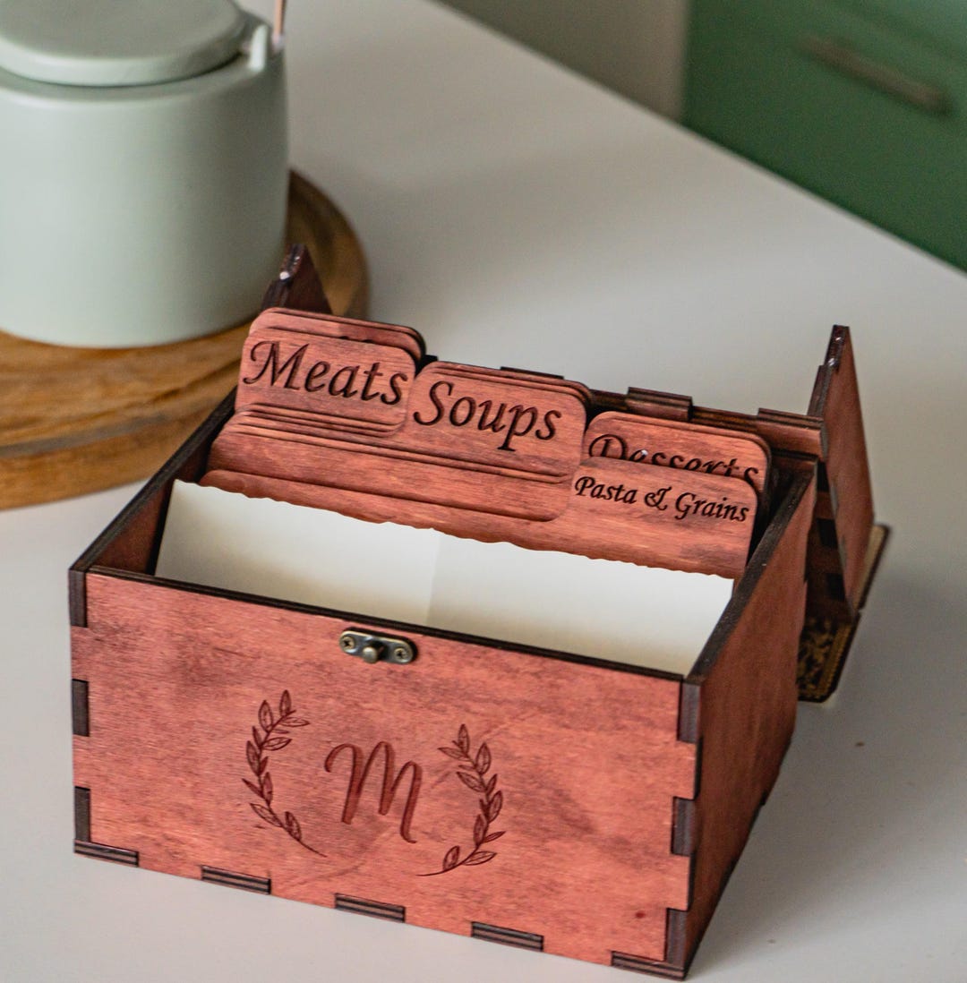 Recipe Box With Dividers, Personalized Recipe Box and Cards, Custom ...