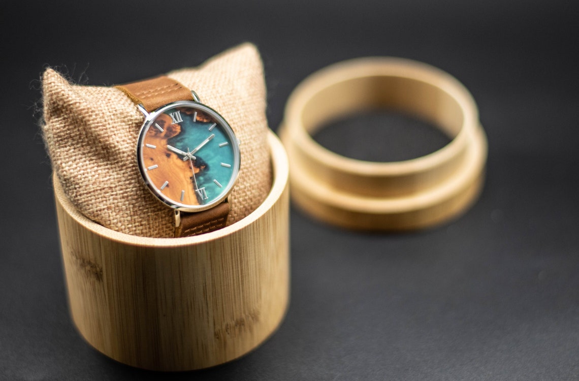 Epoxy Resin Watch, Leather Strap Watch, Custom Watch for Men, Blue ...