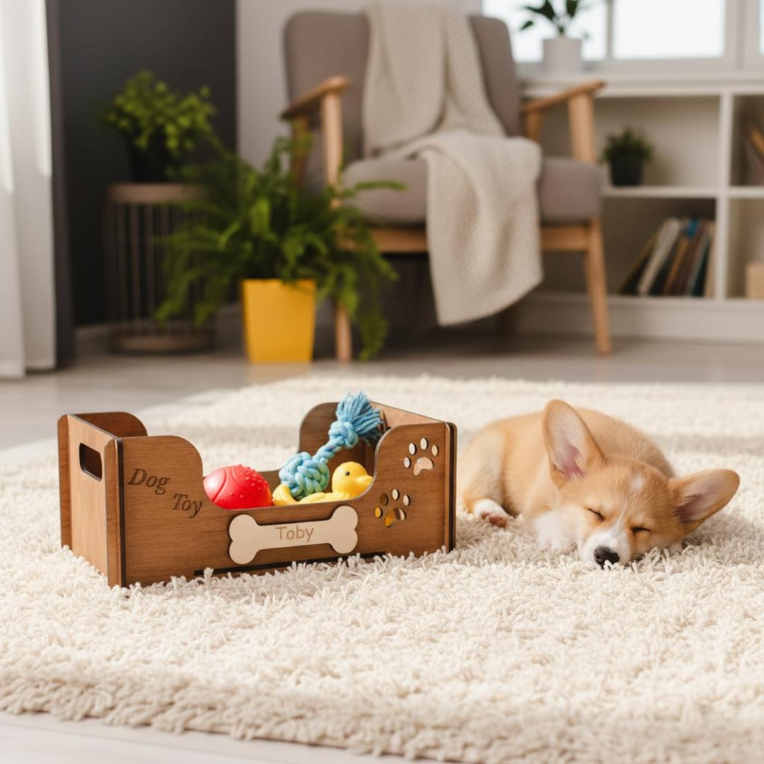 Personalized Dog Toy Box, Custom Wooden Pet Toy Organizer, High-quality ...