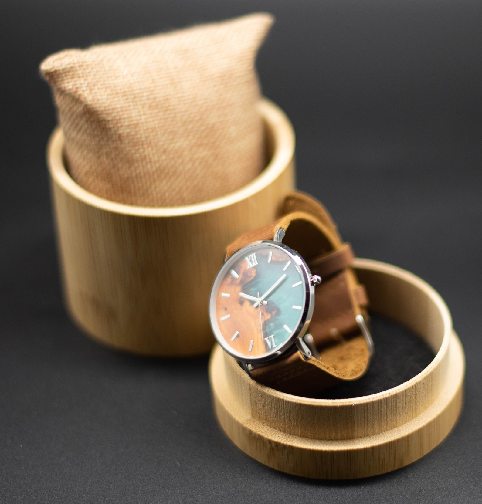 Epoxy Resin Watch, Leather Strap Watch, Custom Watch for Men, Blue ...