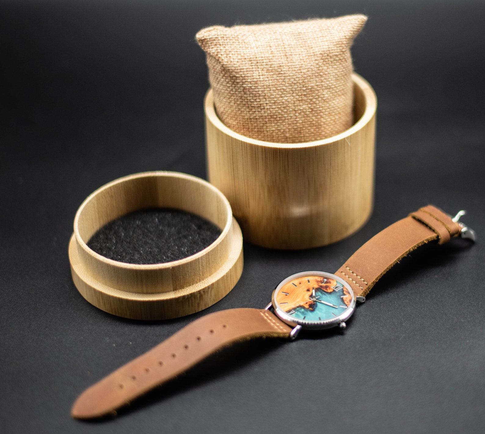 Epoxy Resin Watch, Leather Strap Watch, Custom Watch for Men, Blue ...