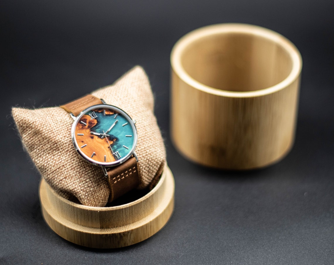 Epoxy Resin Watch, Leather Strap Watch, Custom Watch for Men, Blue ...