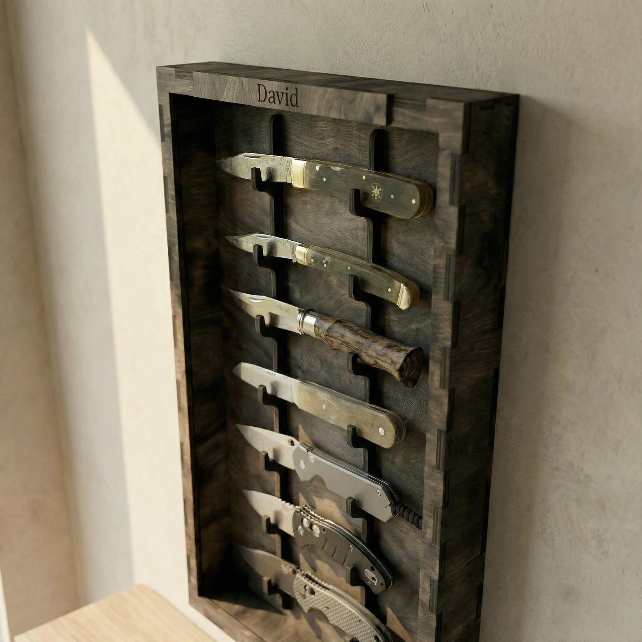 Wooden Knife Display Box, Wood Pocket Knife Display Case, Pocket Knife ...
