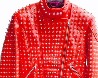 Women Red Spiked Jacket Red Studded Leather Jacket Women - Etsy