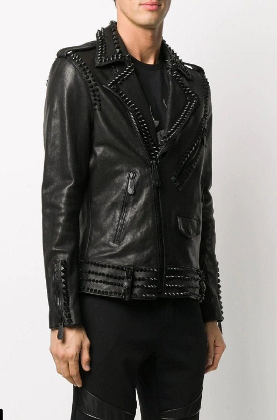 Handmade Black Studded Genuine Cowhide Leather Epaulets Men - Etsy