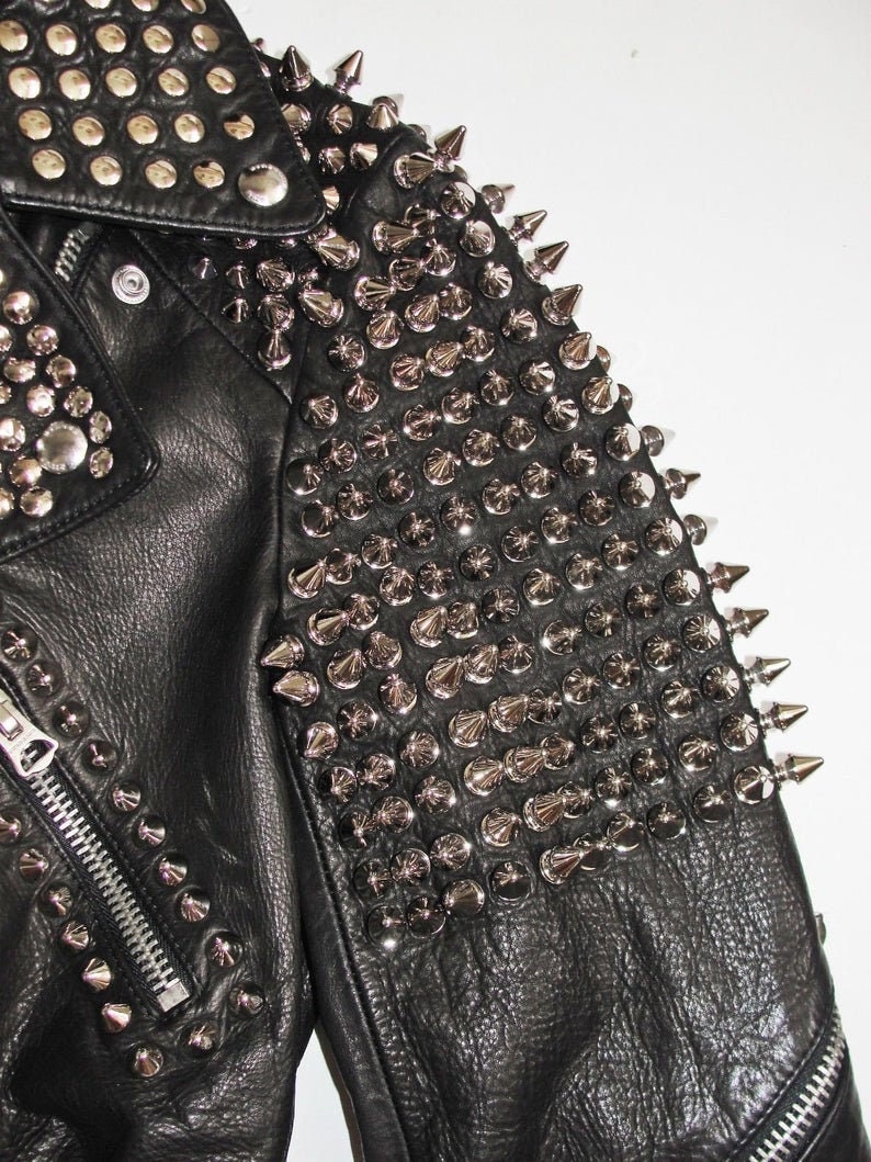 Women Silver Spike Tree Studded Handmade Leather Jacket - Etsy