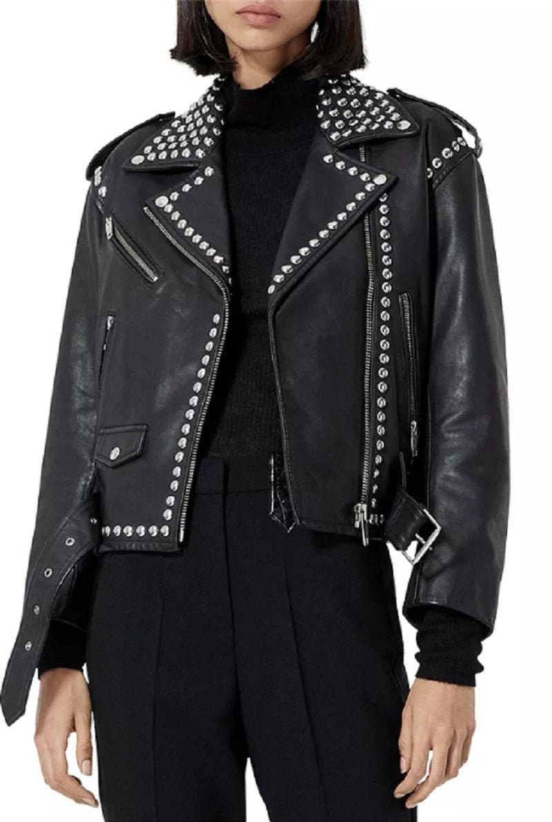 Ladies Handmade Round Studded Real Leather Zippered Belted | Etsy