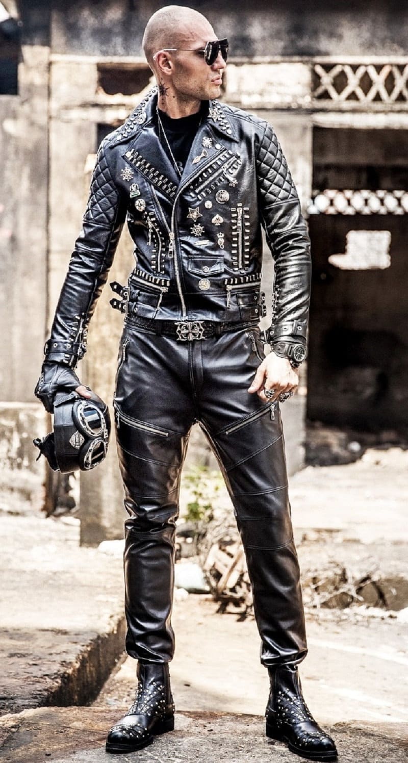 Bikers Handmade Gothic Multi Studded Brando Zippered Cowhide Leather ...