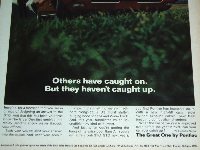 1968 PONTIAC GTO AD * Vintage/original Magazine Advertisement *lemans ...