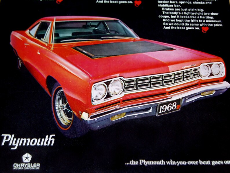 1968 PLYMOUTH ROAD RUNNER Ad *vintage/original Magazine Advertisement ...