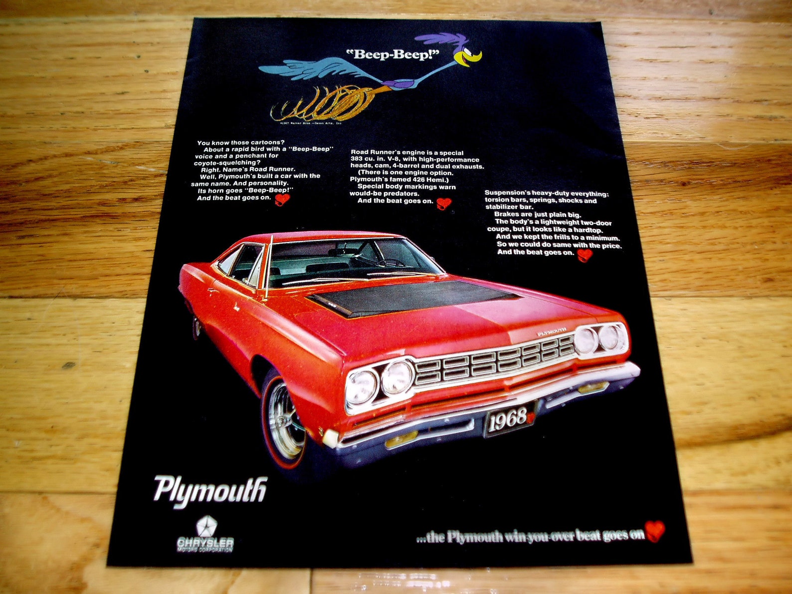 1968 PLYMOUTH ROAD RUNNER Ad *vintage/original Magazine Advertisement ...