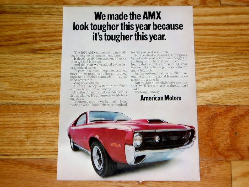 1970 AMC AMX AD *vintage / Original Magazine Advertisement* Red/360/390 ...