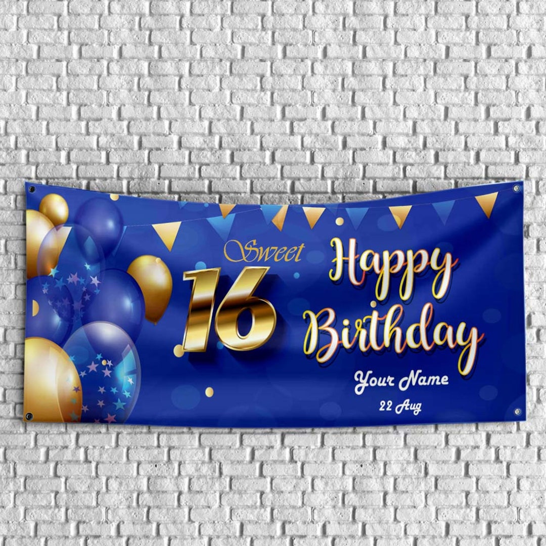 Custom Printed Sweet 16th Birthday Vinyl Banner, Full Color ...
