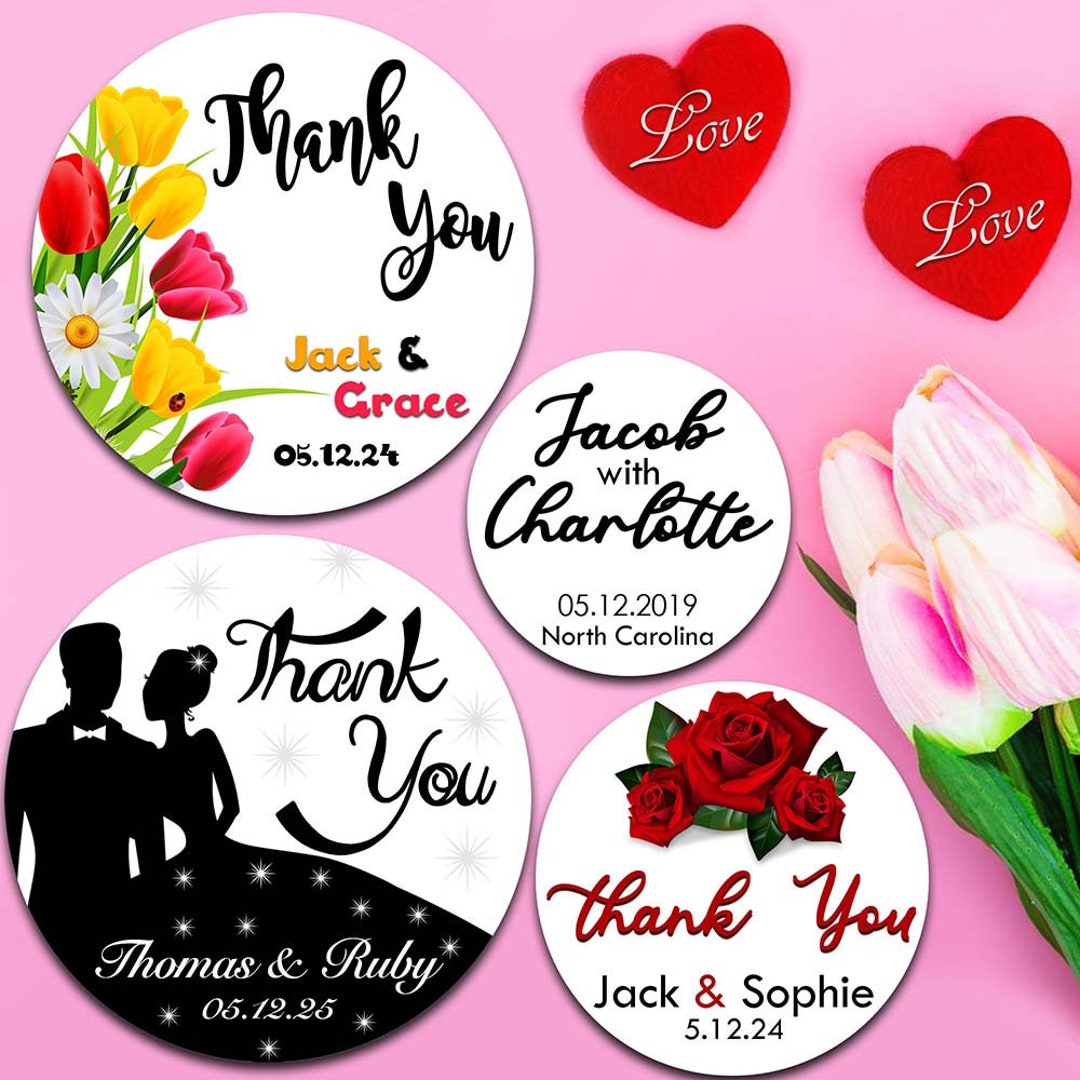 Printed Thank You Round Labels Personalized Thank You Wedding - Etsy