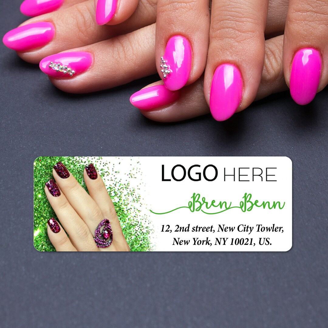 Printed Color Nail Glitter Return Address Labels, Personalized Return ...