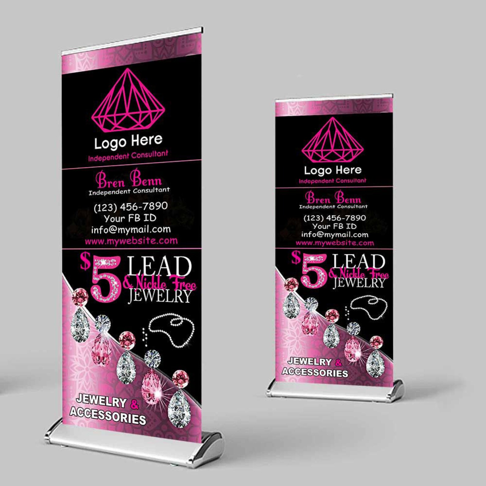 Personalized Jewelry Banner 33x81 Retractable | Custom Roll up Banner ...
