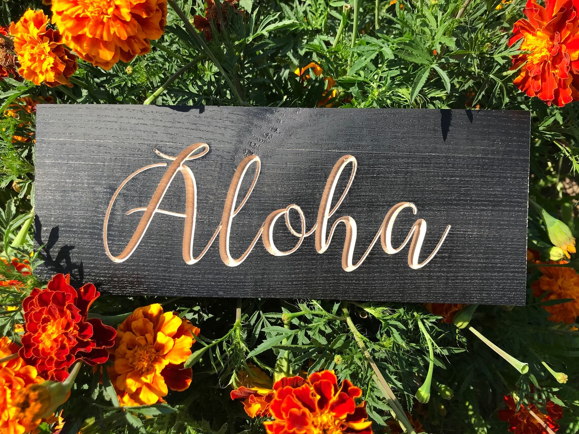 Aloha Sign Natural Wood Sign Simple Welcome Sign Natural | Etsy