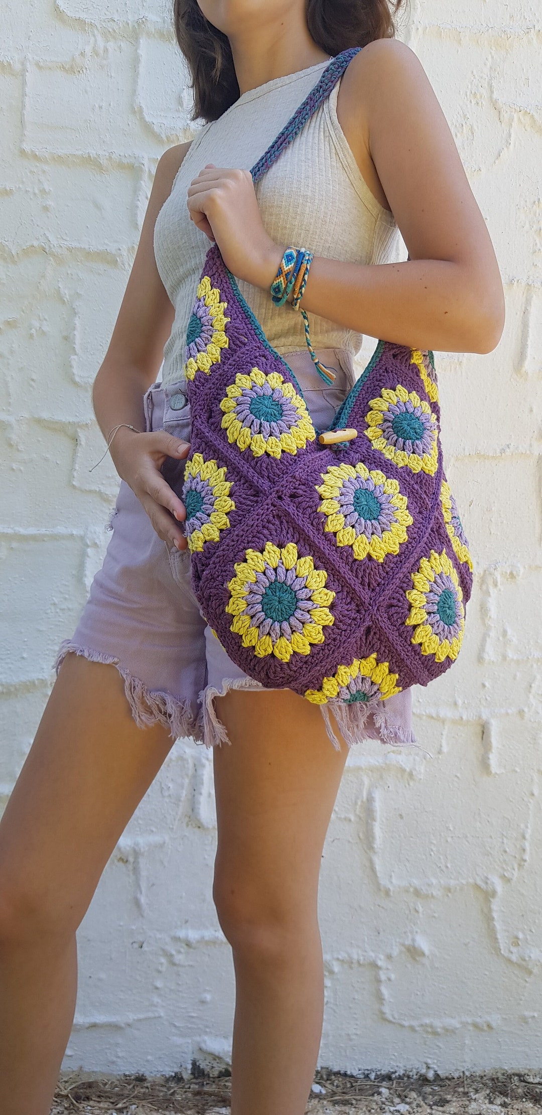 Purple Sunflower Totebag Crochet FLORAL Bag Everyday Bag - Etsy