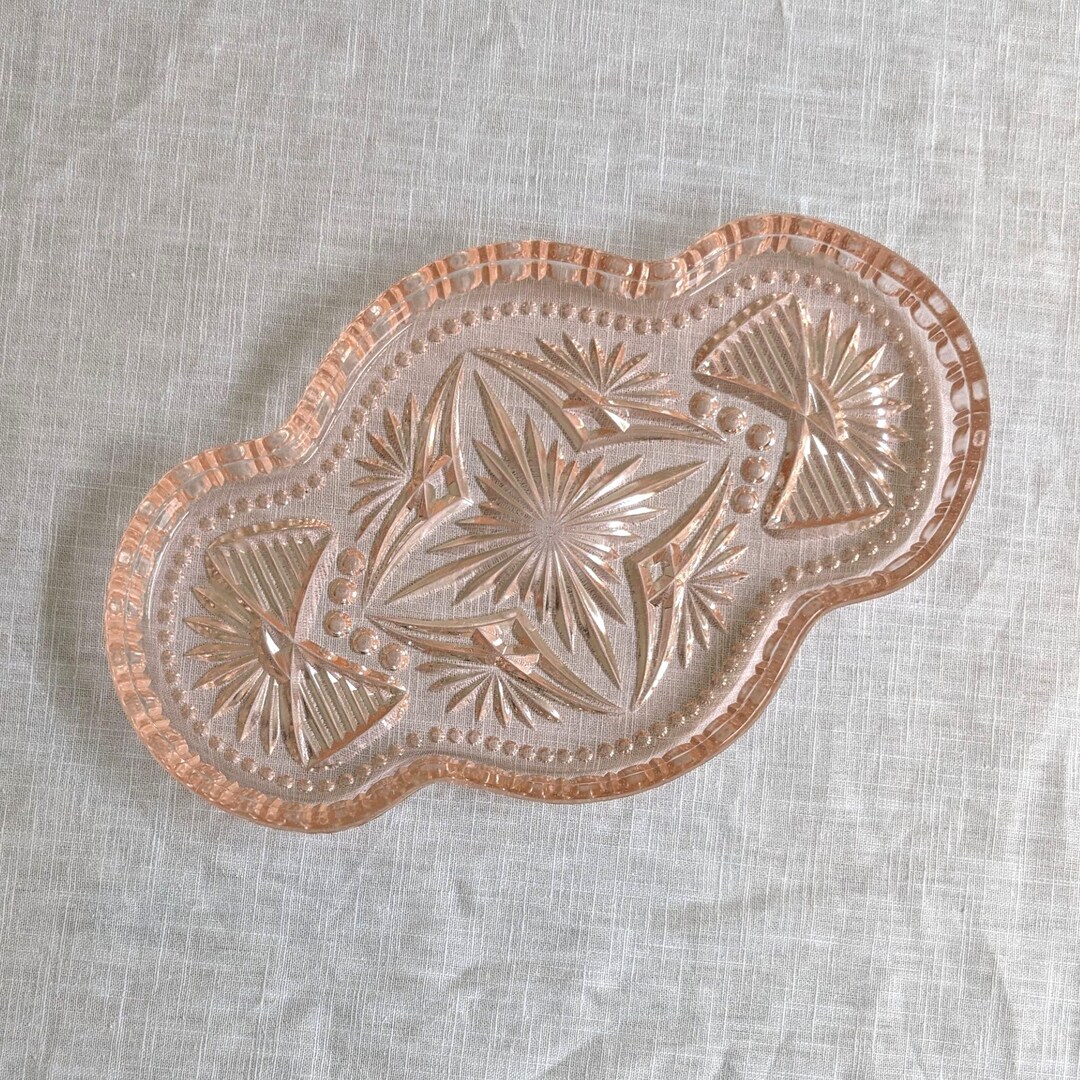 Vintage Pink Glass Tray, Art Deco Glass Vanity Tray, 1930s, Dressing ...