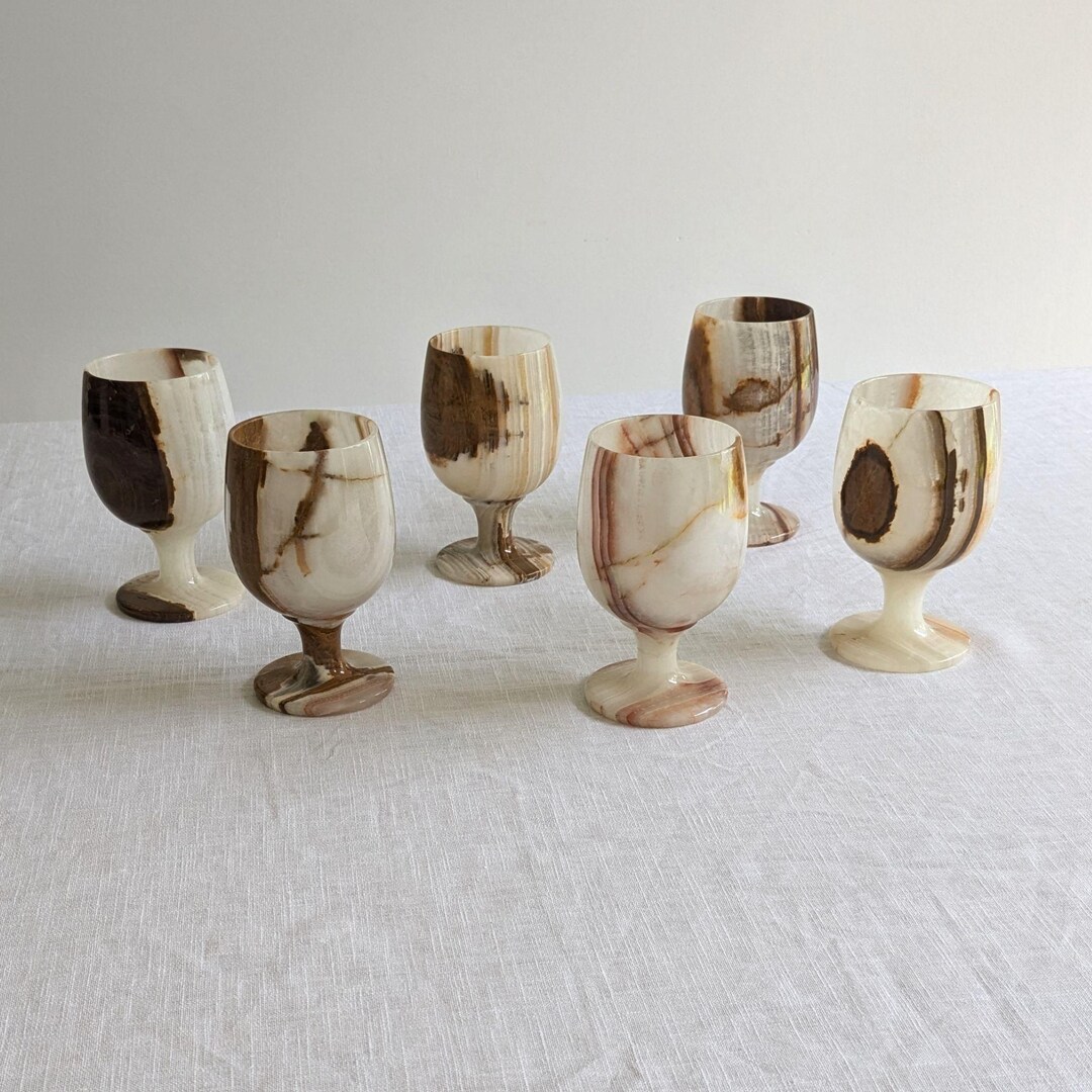 Vintage Onyx Wine Goblets, Mid Century, Vintage Stone Wine Glasses ...