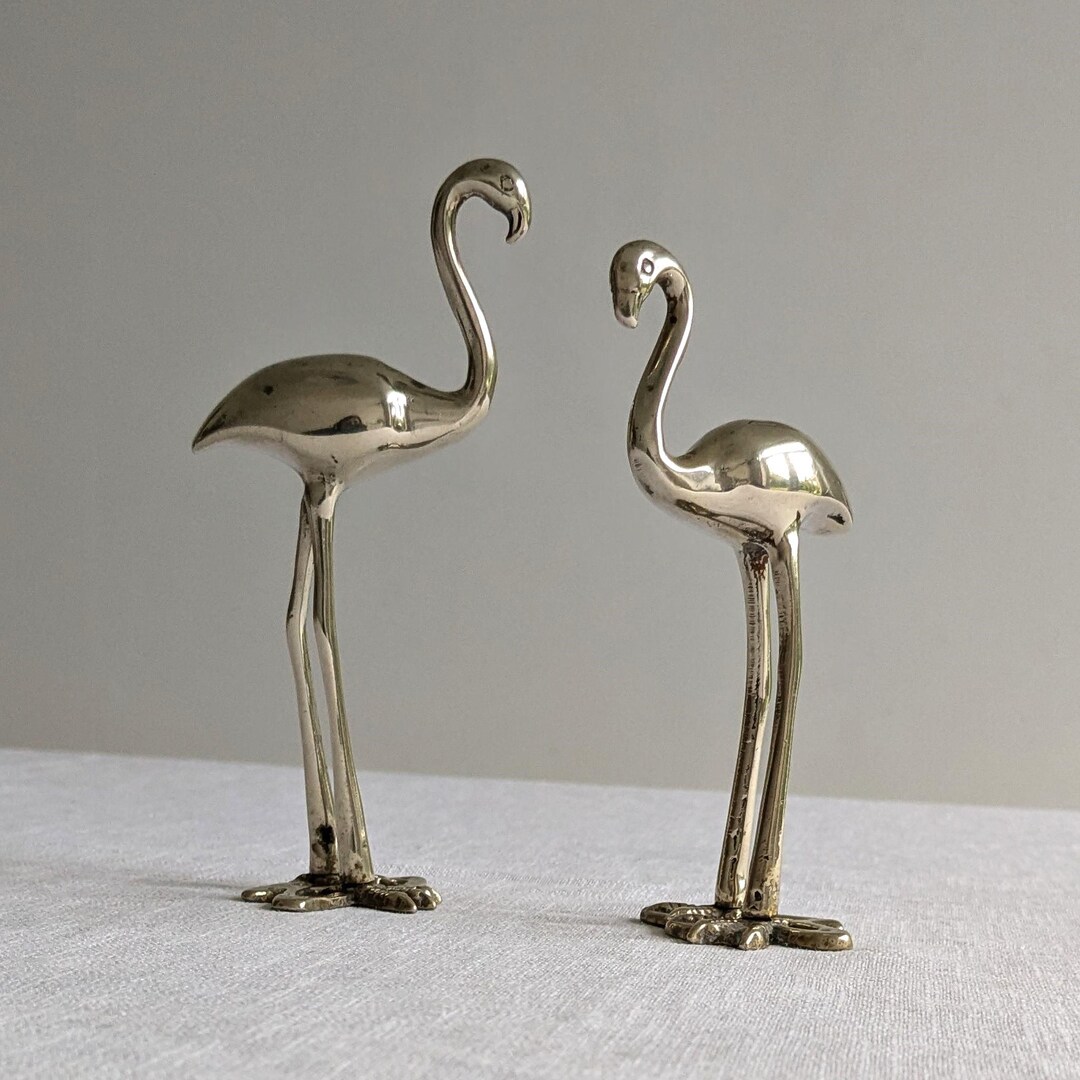 Vintage Brass Flamingos Pair, Hollywood Regency Style, Brass Ornament ...