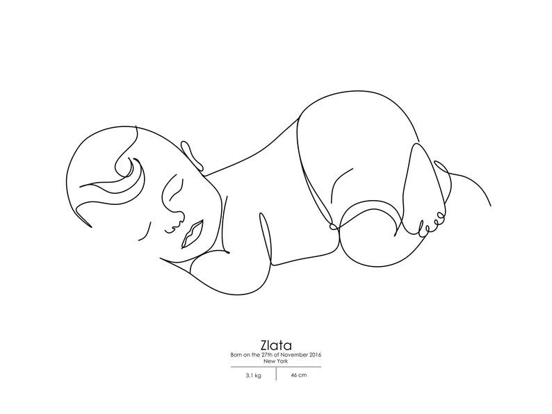 THE BIRTH POSTER. Line Drawing Baby. Newborn One Line | Etsy