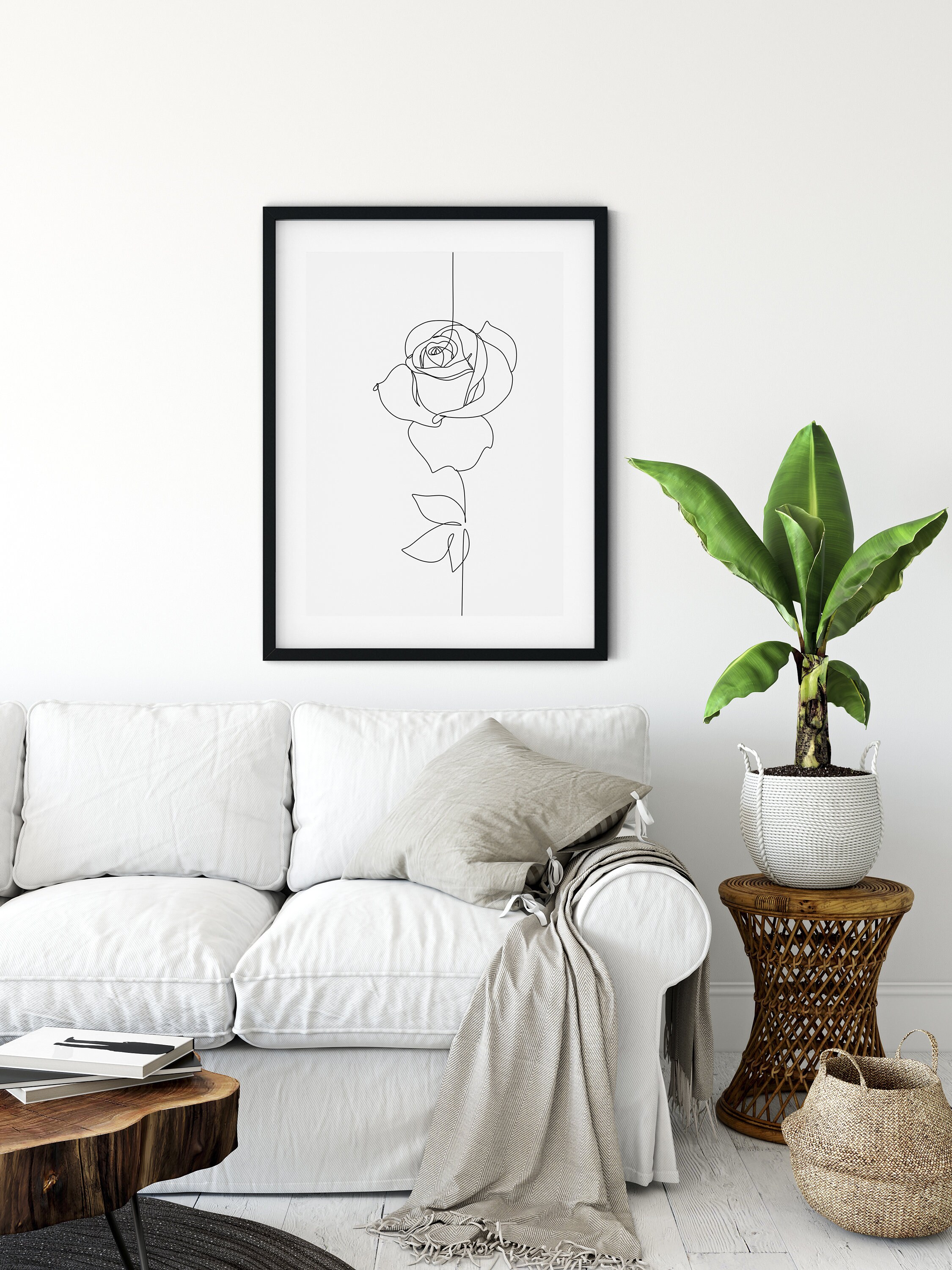 One line rose. Botanical line print art print. Line art | Etsy