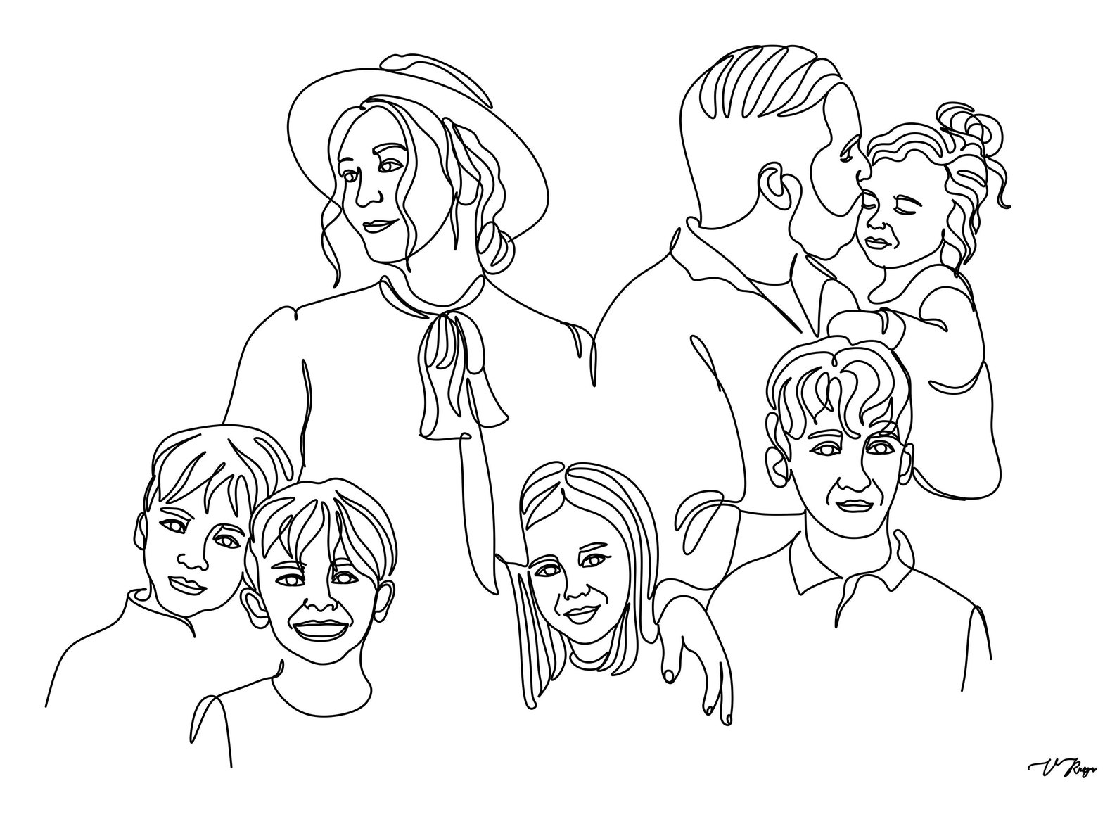 Personalised Line Drawing Portrait Print. Line Drawing Family | Etsy