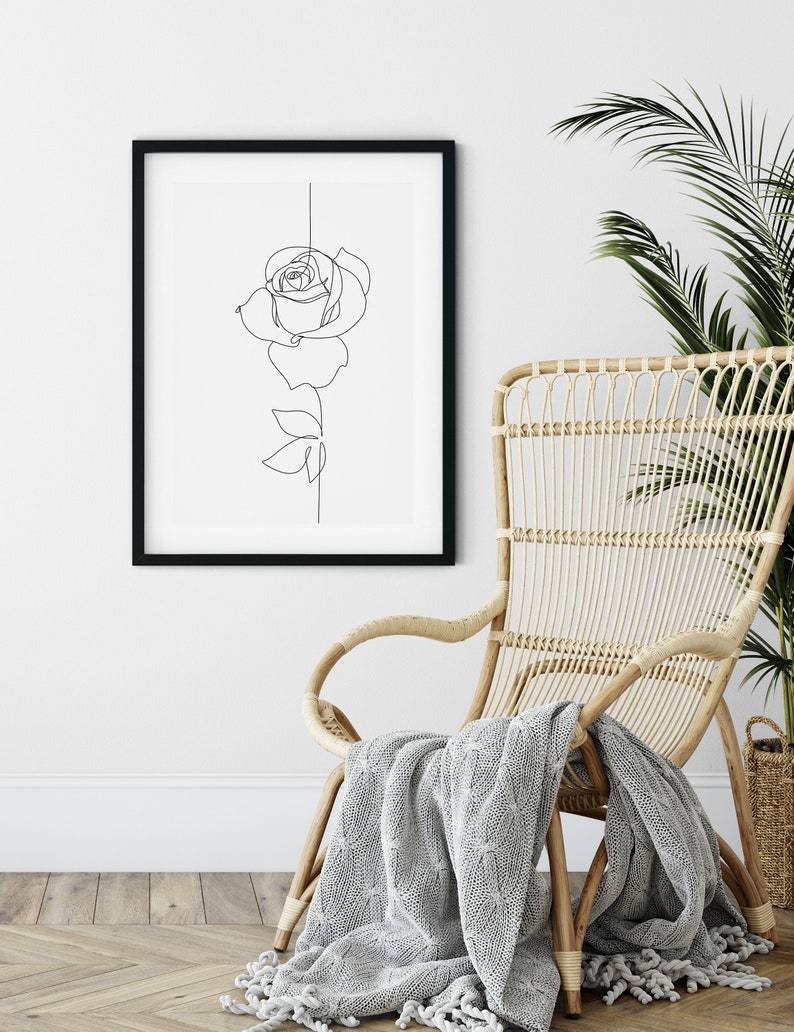 One line rose. Botanical line print art print. Line art | Etsy