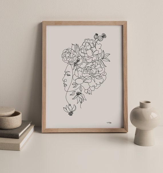 Woman Flower Head Line Art. Flower Head Poster. Woman With | Etsy