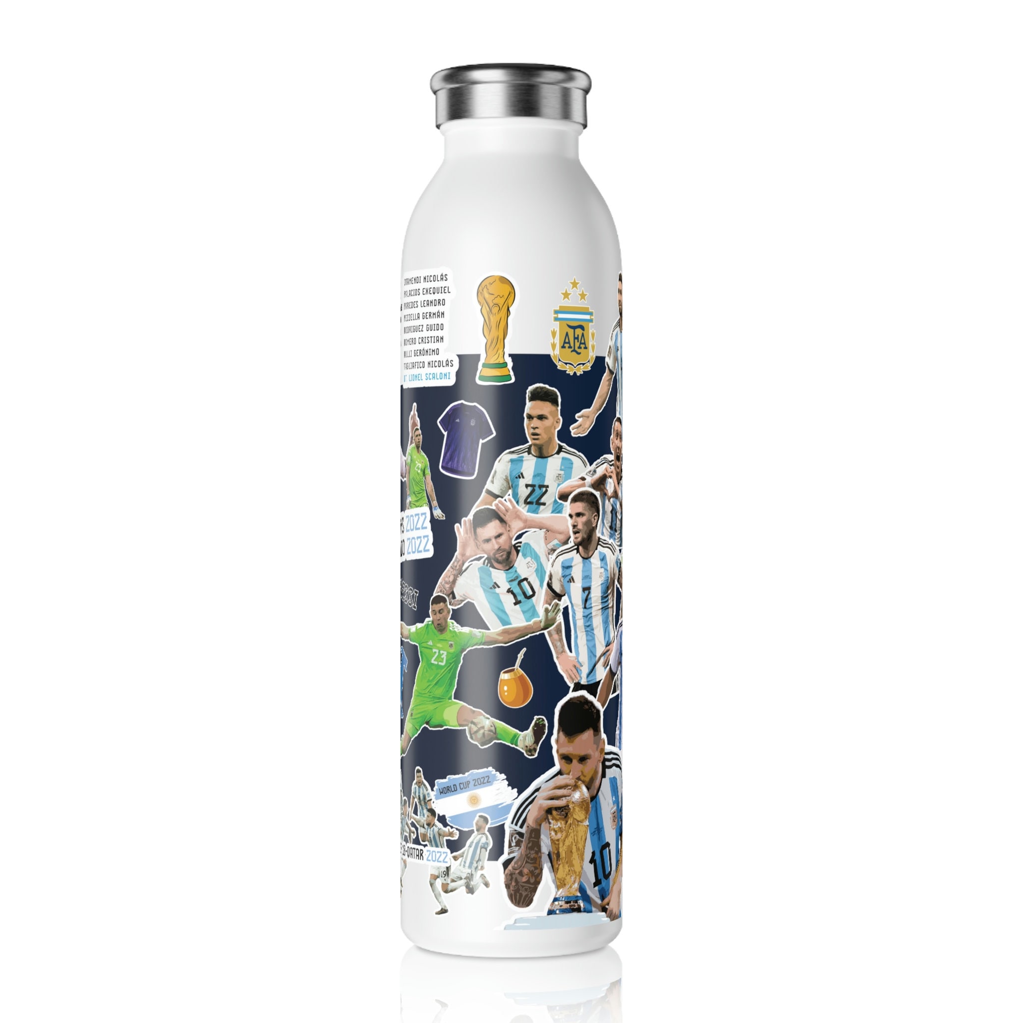20oz Slim Water Bottle ARGENTINA World Cup Champions 2022, Messi 10 ...