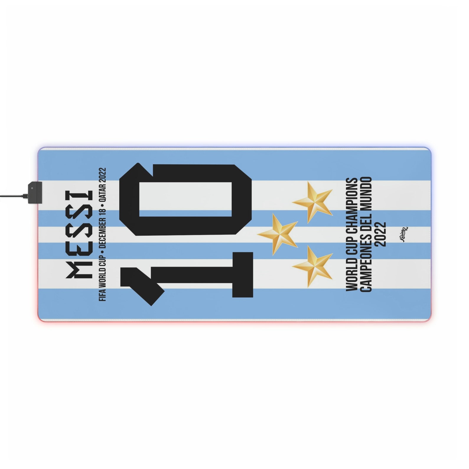 LED Gaming Mouse Pad - Messi 10 ARGENTINA, World Cup Champions 2022 ...
