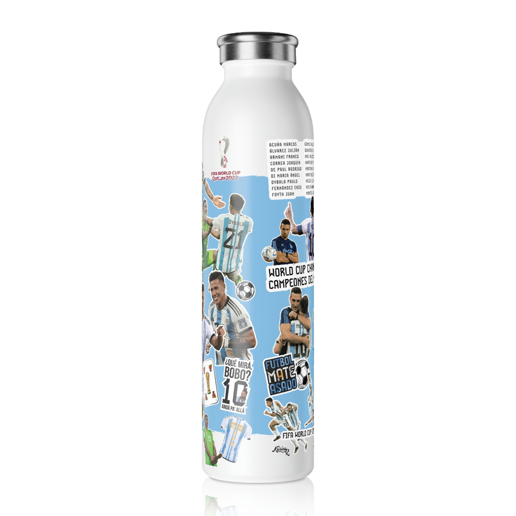 20oz Slim Water Bottle ARGENTINA World Cup Champions 2022, Messi 10 ...