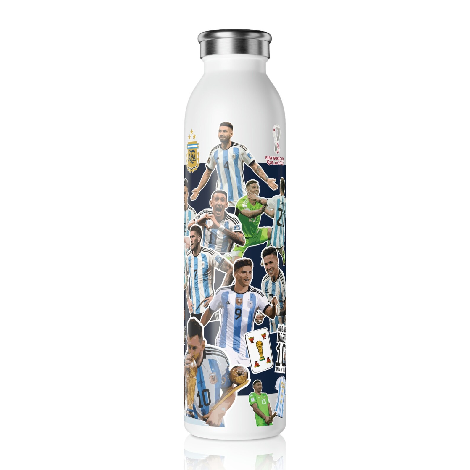 20oz Slim Water Bottle ARGENTINA World Cup Champions 2022, Messi 10 ...