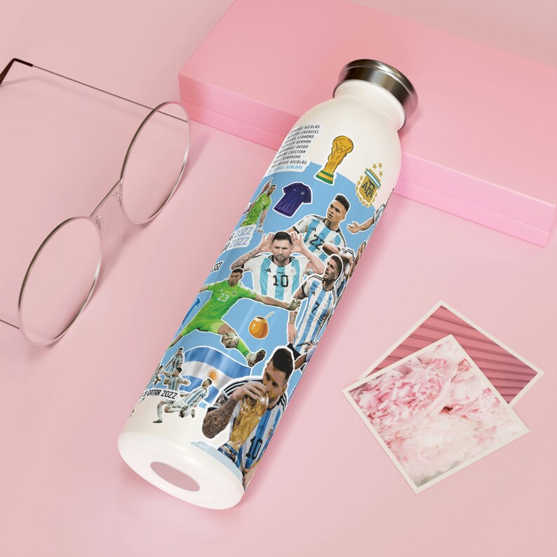 20oz Slim Water Bottle ARGENTINA World Cup Champions 2022, Messi 10 ...