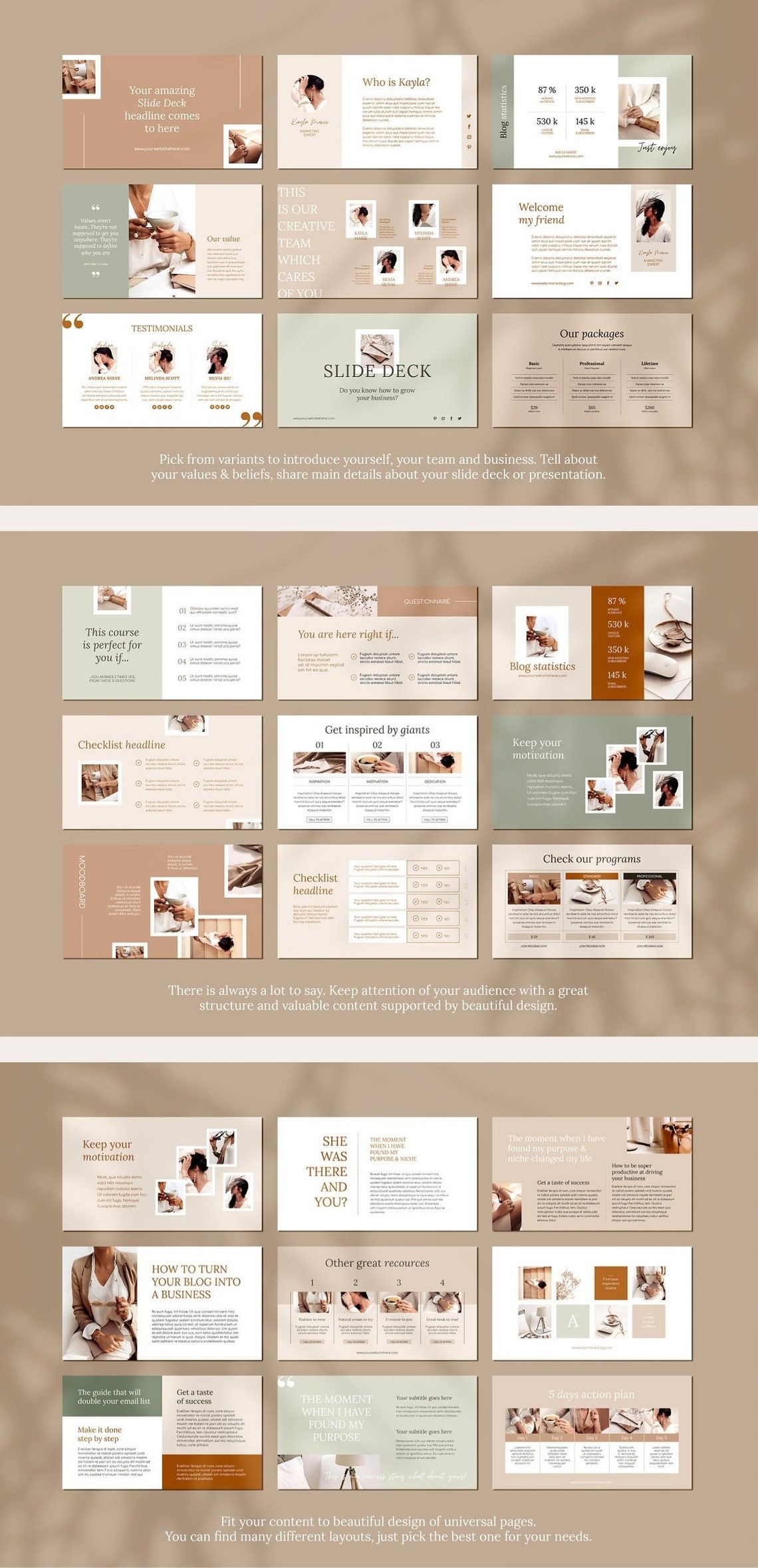Elegant Slide Deck Template | Canva & Indesign Template | Online Course ...