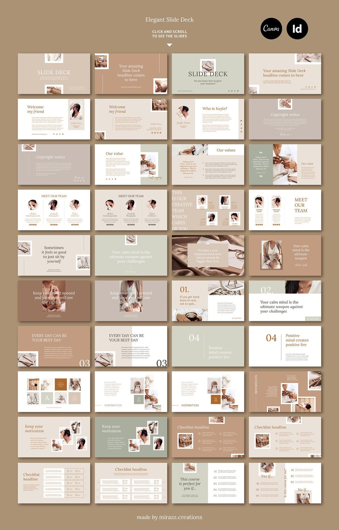 Elegant Slide Deck Template | Canva & Indesign Template | Online Course ...